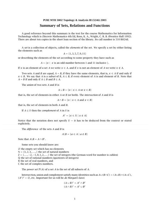 Summary Of Sets Relations And Functions