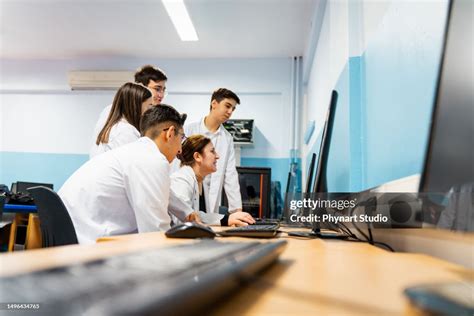 Students Learning Computer Programming Vocational Education High Res
