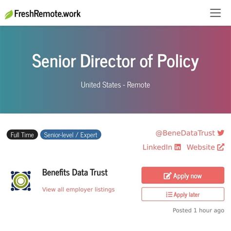 📢 Benefits Data Trust Is Hiring A Senior Director Of Policy R