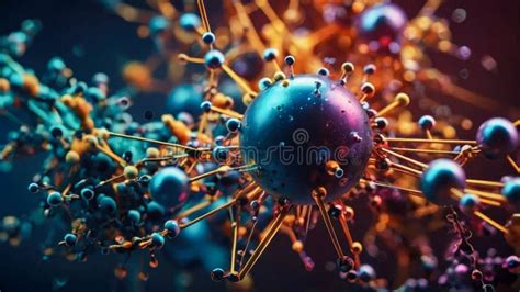 An Atomic Structure Or A Molecular Model Central Glowing Nucleus Surrounded By Orbiting
