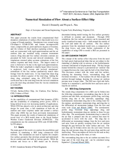 Pdf Numerical Simulation Of Flow About A Surface Effect Ship