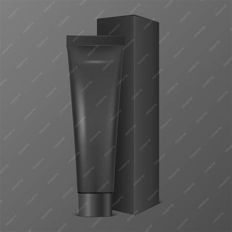 벡터 3d 현실적인 플라스틱 금속 Blck 치약 크림 튜브 판지 포장 이랑 전면 보기에 대 한 치약 화장품 크림 치약의 어두운