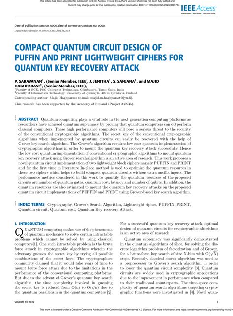 Pdf Compact Quantum Circuit Design Of Puffin And Print Lightweight Ciphers For Quantum Key