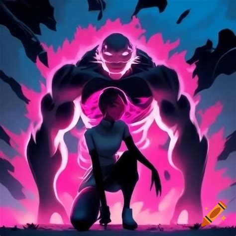 Anime Style Scene Of Woman Kneeling Before Strong Man In Laboratory