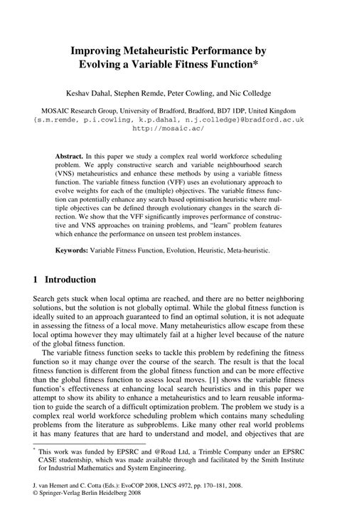Pdf Improving Metaheuristic Performance By Evolving A Variable Fitness Function