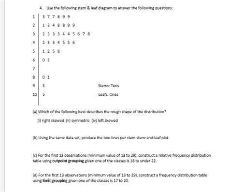 Use The Following Stem Leaf Diagram To Answer Chegg Com