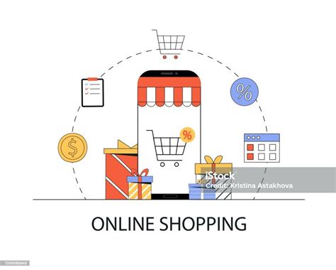 온라인 쇼핑의 개념 아이콘 바구니 지불 동전 선물 주위에 상점의 형태로 스마트 폰 배너 방문 페이지 모바일 앱 웹 디자인에 대한 벡터 그림 It 지원에 대한 스톡 벡터 아트