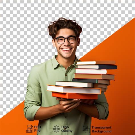 Premium PSD Man Holding Books Isolated On Transparent Background