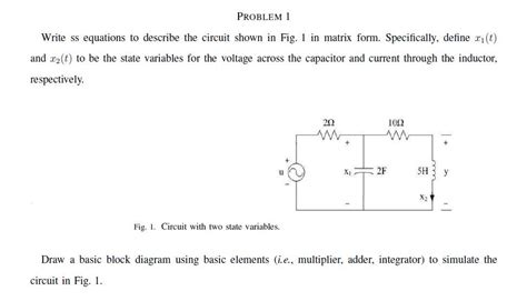 Solved Problem 1 Write Ss Equations To Describe The Circuit