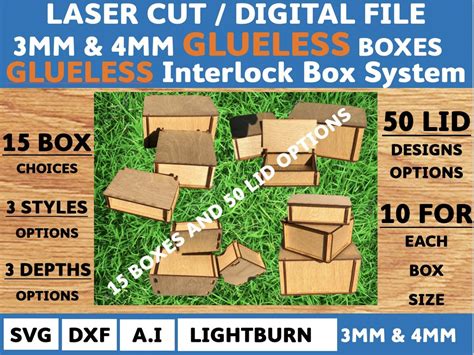 Unique Glueless Interlocking Box System Laser Cut Box 15 Variations Box And 50 Lid Designs Svg