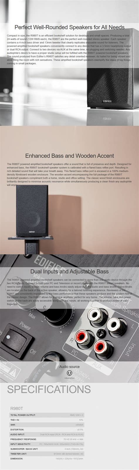 Edifier R980T Powered 2.0 Bookshelf Speakers - R980T-BLACK | Mwave