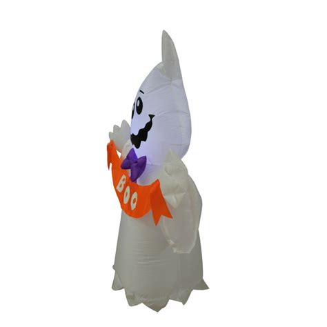 The Holiday Aisle® 4 Foot Tall Lighted Happy Halloween Inflatable Silly Ghost With Boo Sign