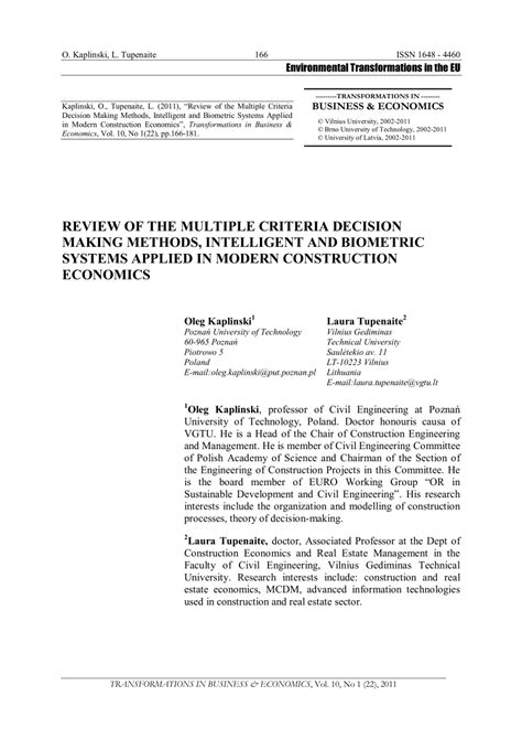 Pdf Review Of The Multiple Criteria Decision Making Methods Intelligent And Biometric Systems