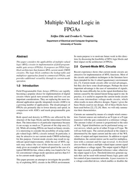 Pdf Multiple Valued Logic In Fpgas