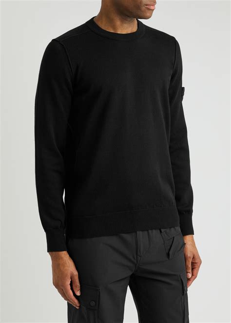 Stone Island Logo Cotton Jumper Black Stone Island