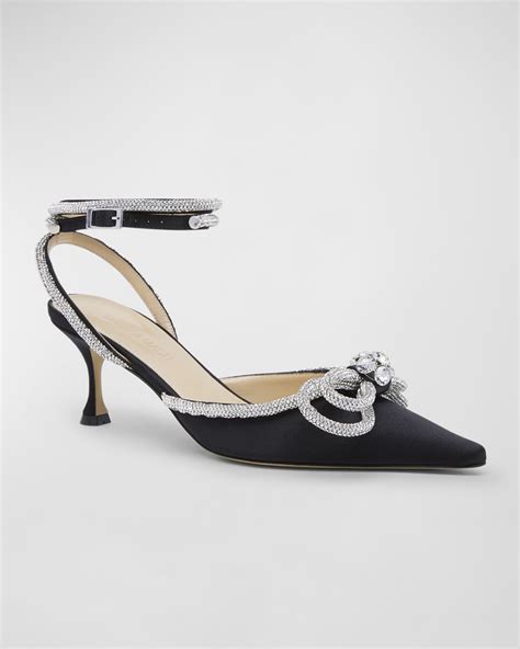 Mach And Mach Strass Bow Double Ankle Strap Kitten Pumps Neiman Marcus