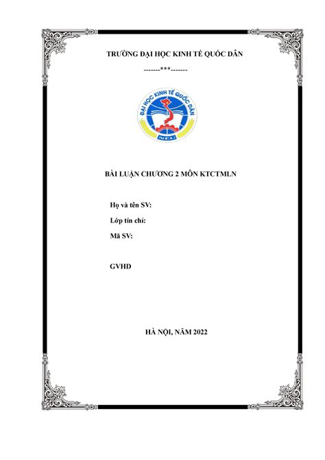 bài tập Kinh tế chính trị TRƯỜNG ĐẠI HỌC KINH TẾ QUỐC DÂN BÀI LUẬN CHƯƠNG