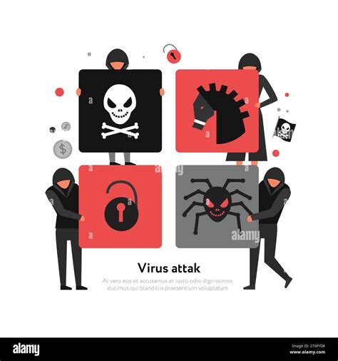 Hackers And Threats Of Computer Security On Square Puzzle Elements White Background Flat Vector