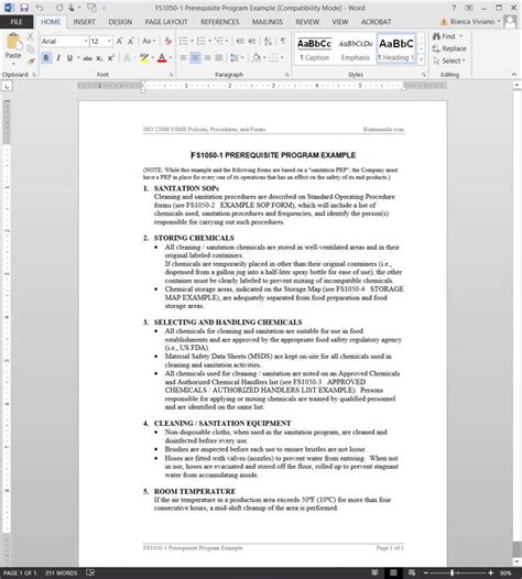 FSMS Prerequisite Program Template