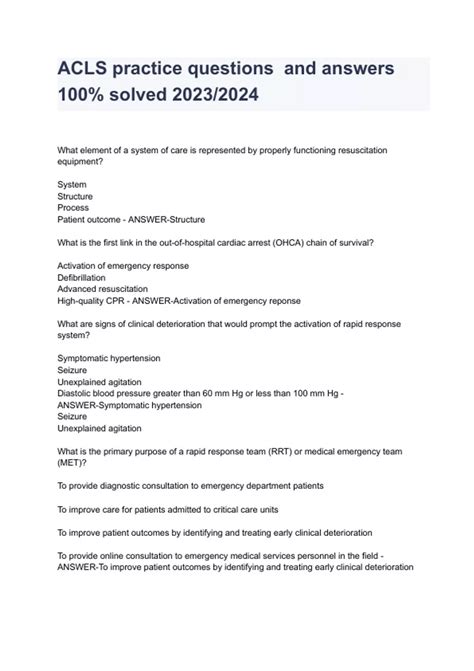 ACLS Practice Questions And Answers Solved ACLS Practice And Ans Solved