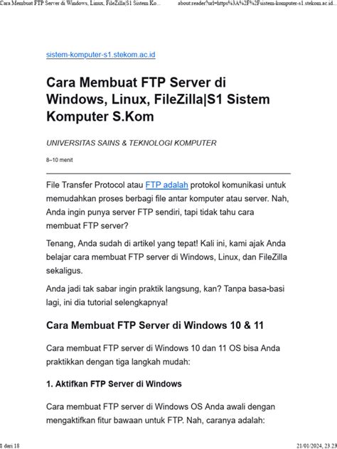cara membuat ftp server di windows linux filezilla s1 sistem komputer