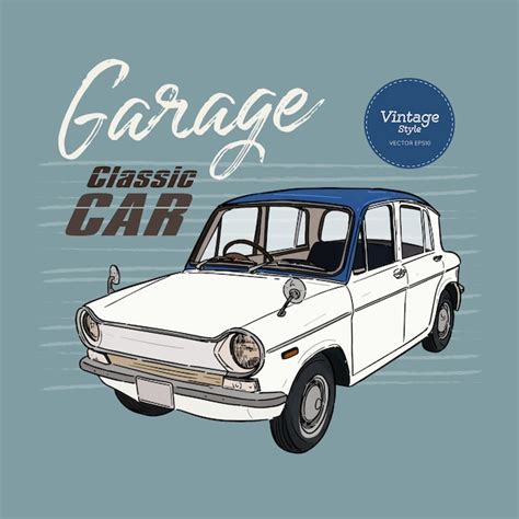 Klassieke Auto Vintage Stijl Hand Tekenen Schets Vector Premium Vector