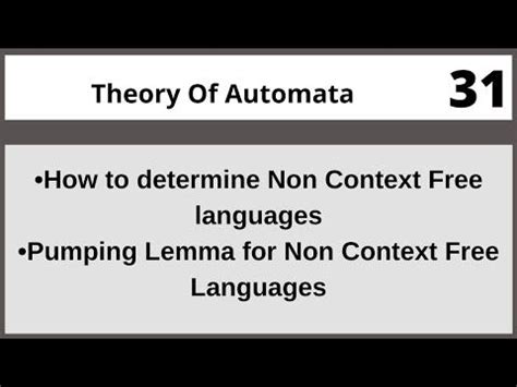 NON Context Free Language Theory Of Automata In Hindi Urdu LECTURE 31