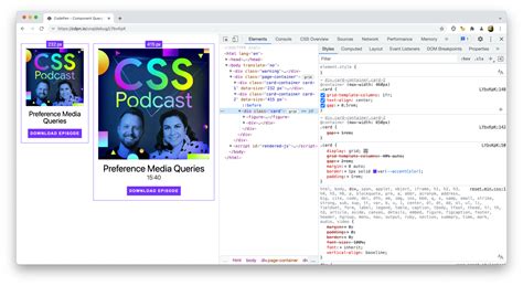 css container queries chrome devtools support