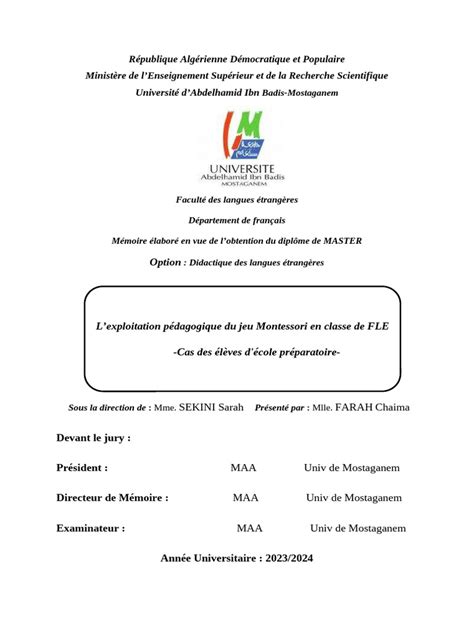 Mémoire Chaima Corrigé Pdf