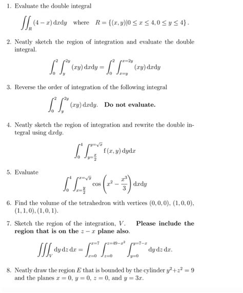 Solved 1 Evaluate The Double Integral 4 X Dxdy Where