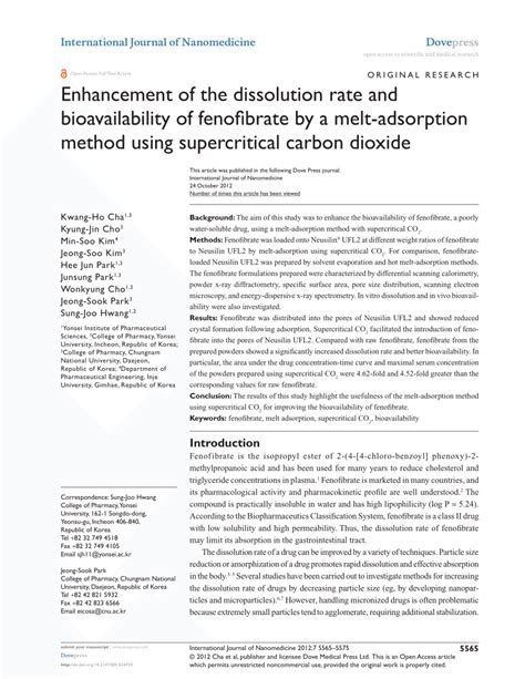Pdf Enhancement Of The Dissolution Rate And Bioavailability Of Fenofibrate By A Melt