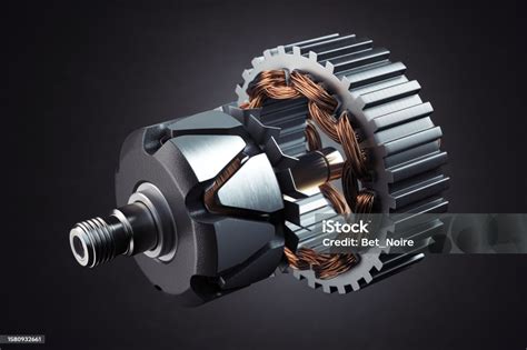자동차 교류 발전기 또는 전기 모터의 회전자와 고정자가 검은색으로 표시됩니다 전기 모터에 대한 스톡 사진 및 기타 이미지 전기 모터 전기 연료 및 전력 생산 예비