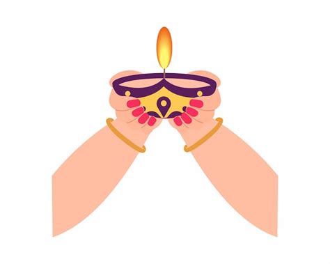 Premium Vector Hands Holding Burning Oil Diya Celebrating Indian Festival Diwali