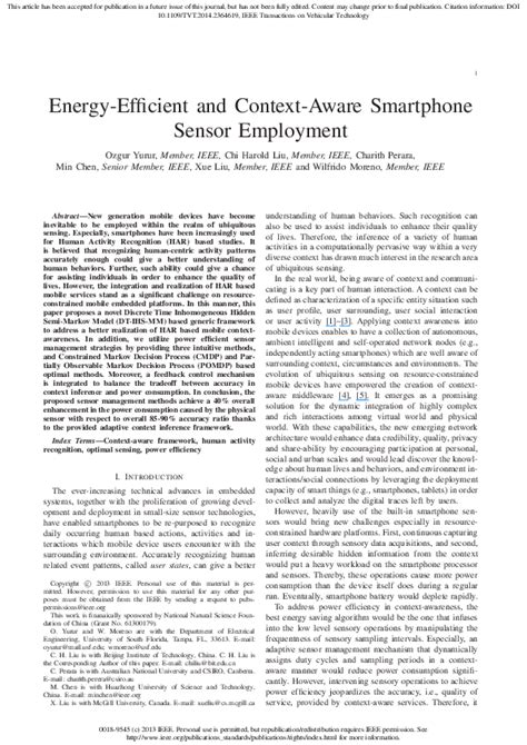 Pdf Energy Efficient And Context Aware Smartphone Sensor Employment