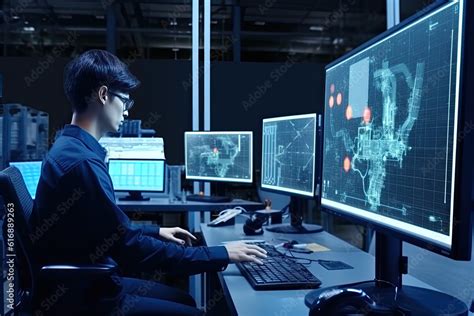 Engineer Manager Monitors And Controls Robot Arm Automation In Smart
