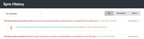 connectwise automate syncing with two factor authentication brightgauge support