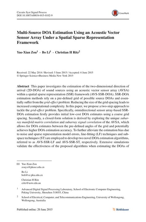 PDF Multi Source DOA Estimation Using An Acoustic Vector Sensor Array