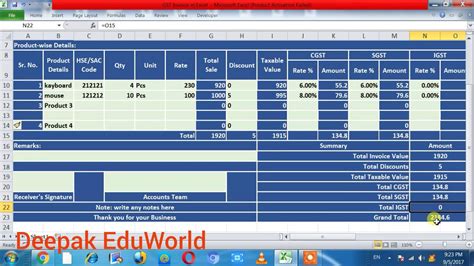 How To Make GST Bill In Excel Hindi New GST Bill Format Gst Invoice Billing System In