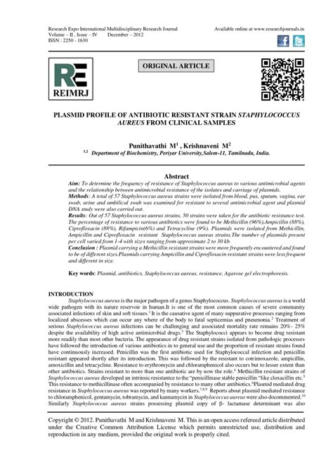 PDF Plasmid Profile Of Antibiotic Resistant Strain Staphylococcus Aureus From Clinical Samples