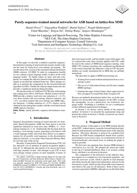 Pdf Purely Sequence Trained Neural Networks For Asr Based On Lattice Free Mmi