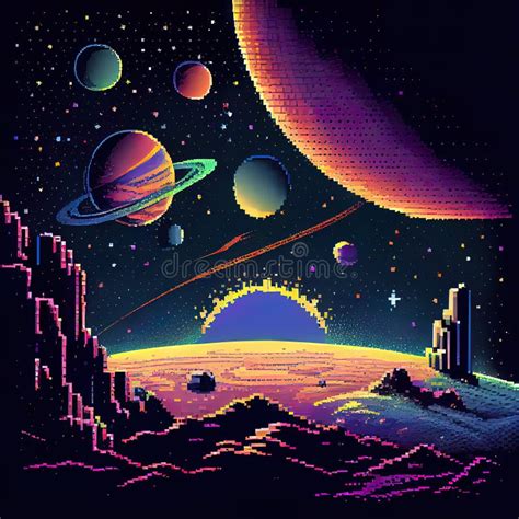 Pixel Art Space Background Ai Generated Stock Illustration Illustration Of Poster Food