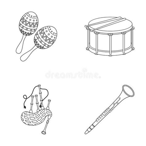 Maracas Vals Skotsk Säckpipa Klarinett Musikinstrument Ställde In Samlingssymboler I Symbol
