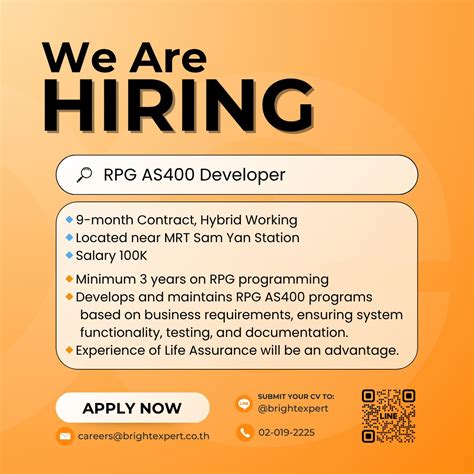 Bright เรากำลังมองหา Rpg As400 Developer ที่มีความสามารถและประสบการณ์
