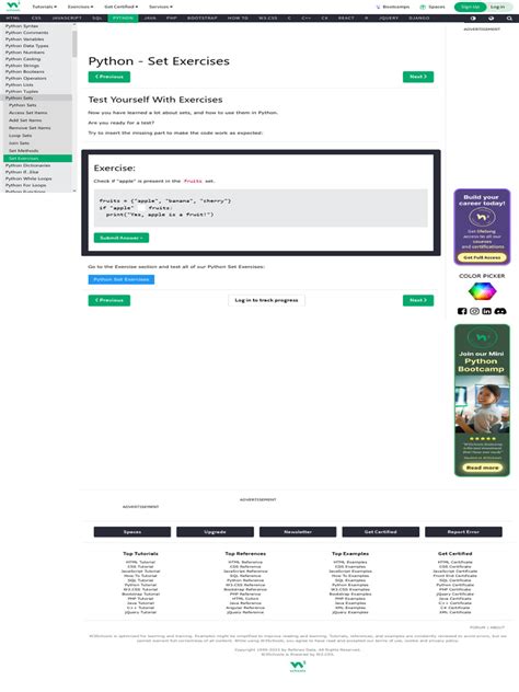 Python Set Exercises Pdf