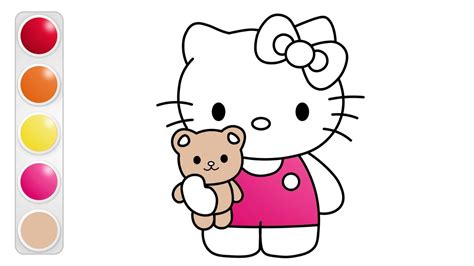Learn How To Draw And Color A Cute Hello Kitty With Teddy Bear Youtube