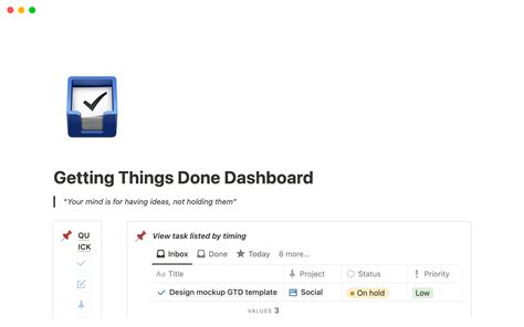 Gtd Dashboard Template Notion Marketplace
