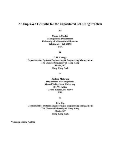 Pdf An Improved Heuristic For The Capacitated Lot Sizing Problem