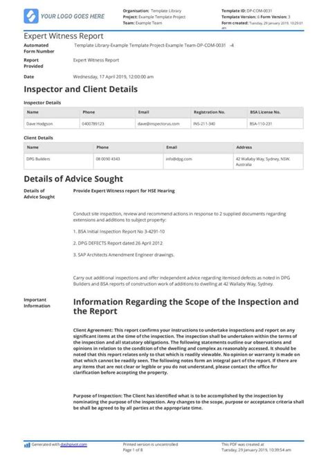 Construction Expert Witness Report Example And Editable Template For Building Defect Report