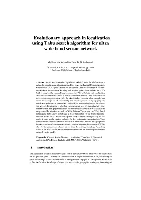 Pdf Evolutionary Approach In Localization Using Tabu Search Algorithm For Ultra Wide Band