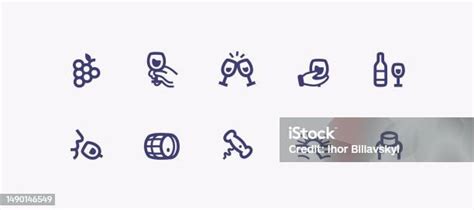 음식 아이콘이 설정되었습니다 벡터 와인 포도 한 송이 와인 한 잔 시음 흰색 배경에 격리되어 있습니다 선 아이콘 모음입니다 음식과 음료 Eps10 그림 개체 그룹에 대한